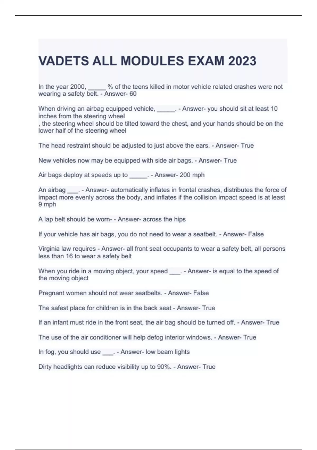 VADETS ALL MODULES EXAM QUESTIONS AND ANSWERS - VADETS - Stuvia US