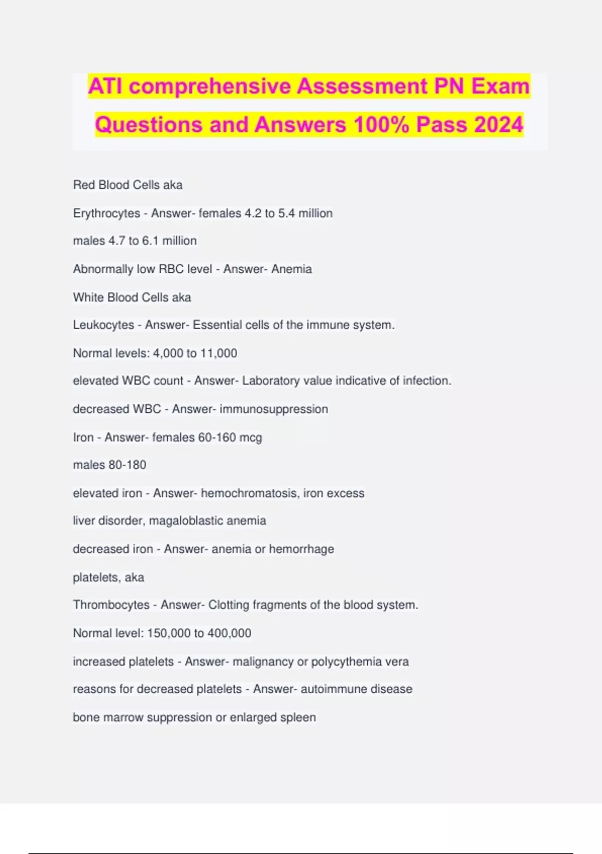 ATI comprehensive Assessment PN Exam Questions and Answers 100% Pass ...