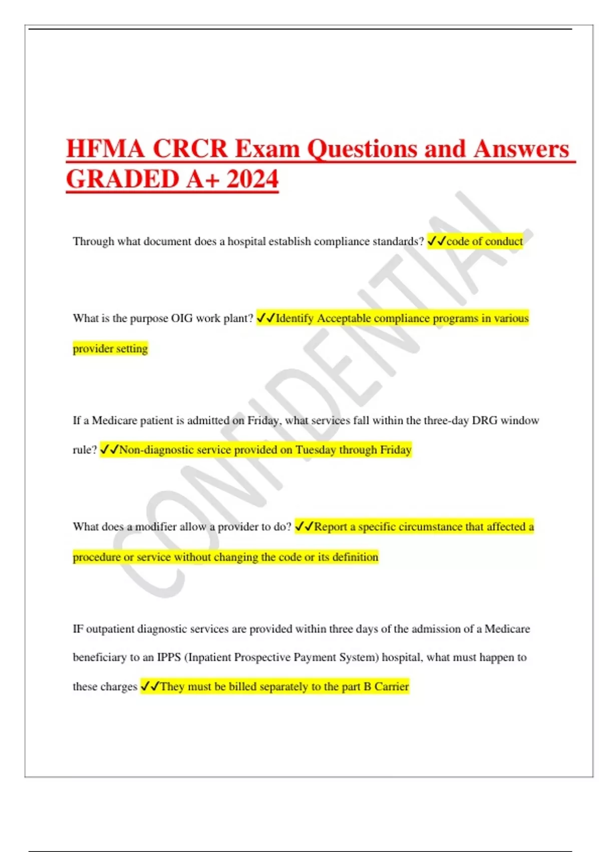 HFMA CRCR Exam Questions and Answers GRADED A+ 2024 - HFMA CRCR - Stuvia US