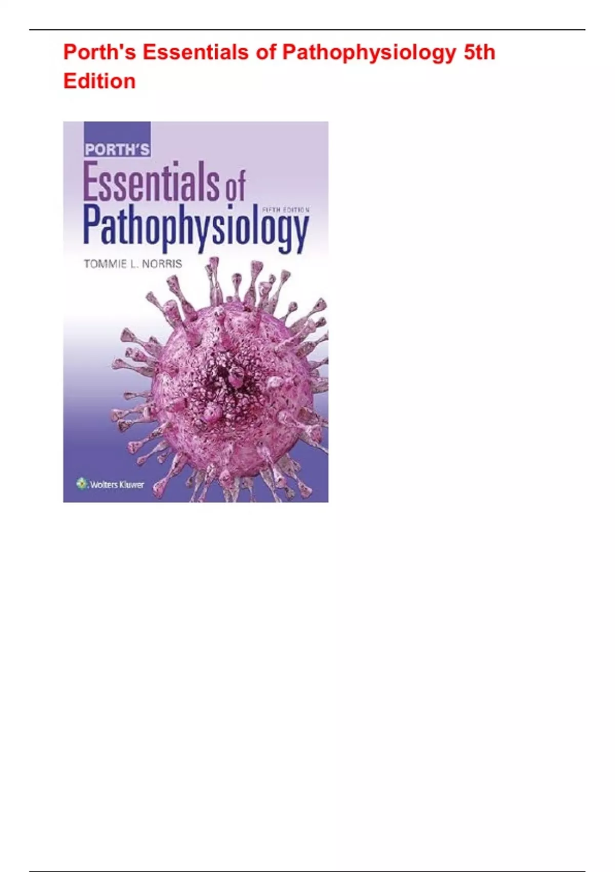 Test Bank for Porth's Essentials of Pathophysiology 5th Edition by ...