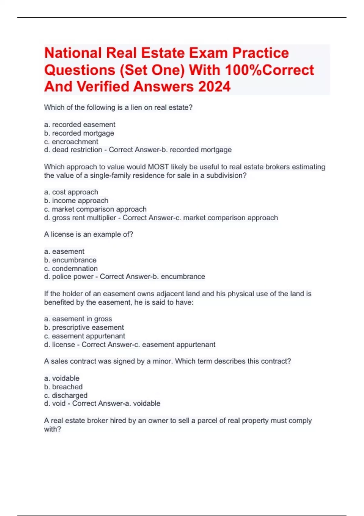 National Real Estate Exam Practice Questions (Set One) With 100%Correct ...