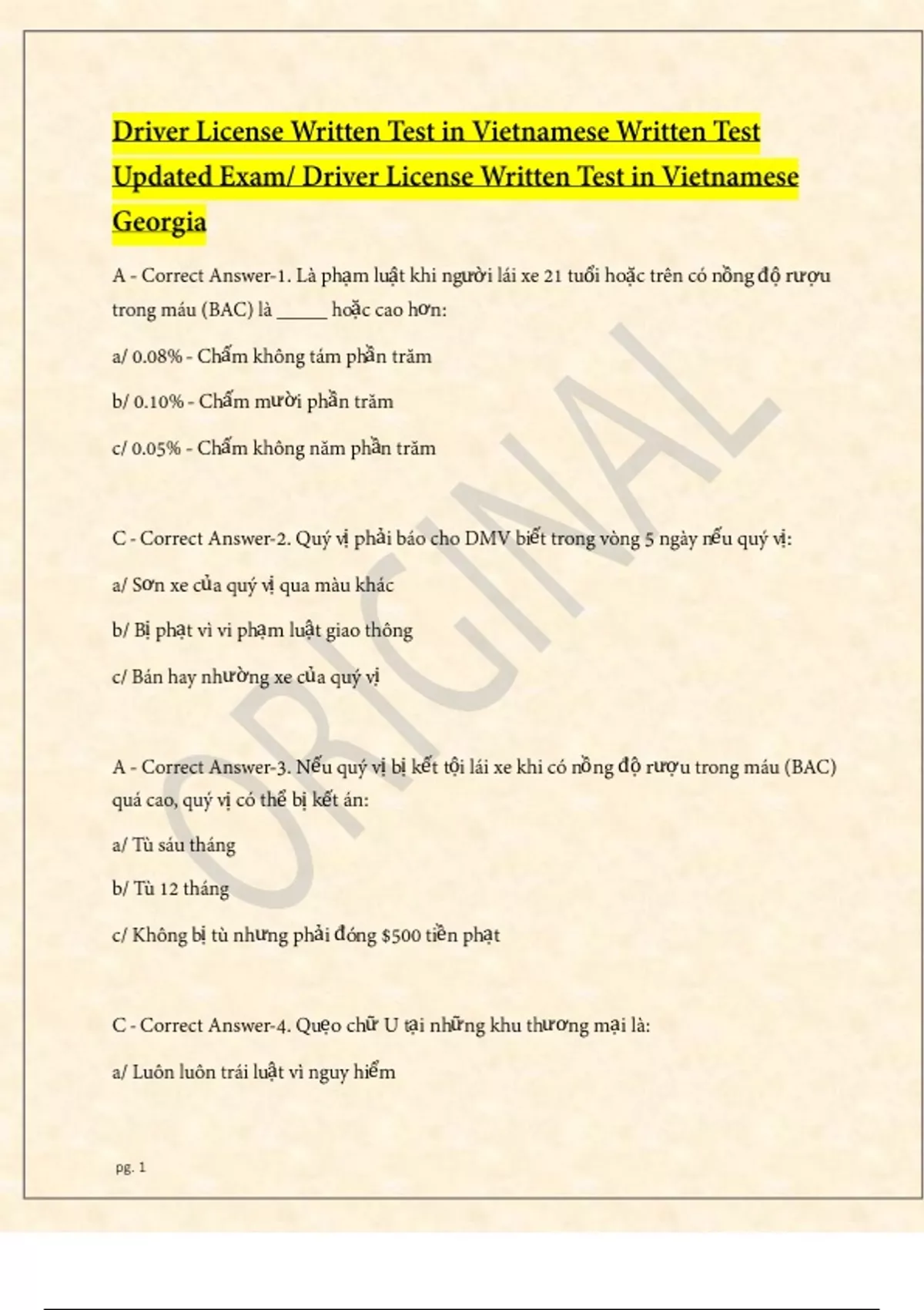 Driver License Written Test in Vietnamese Written Test Updated Exam ...