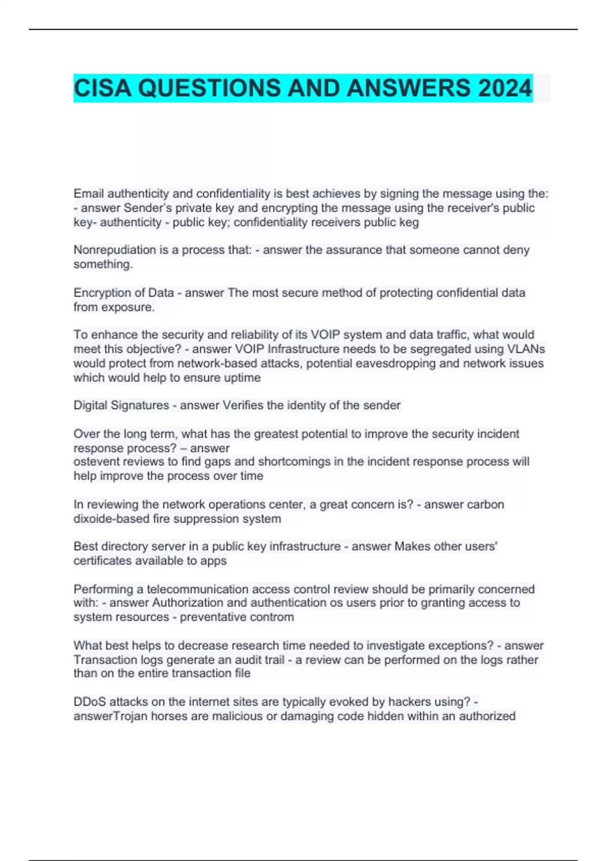 CISA QUESTIONS AND ANSWERS 2024 - CISA - Certified Information Systems ...
