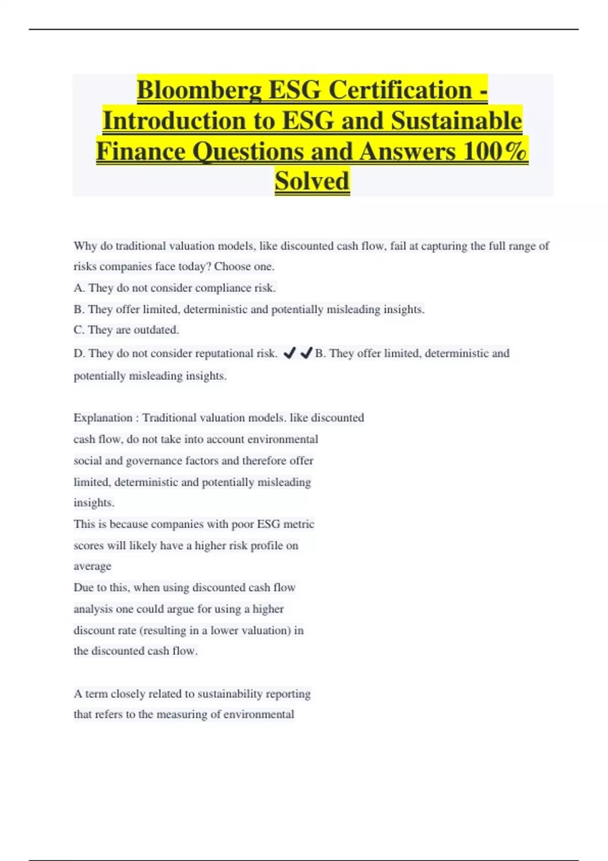 Bloomberg ESG Certification - Introduction to ESG and Sustainable ...