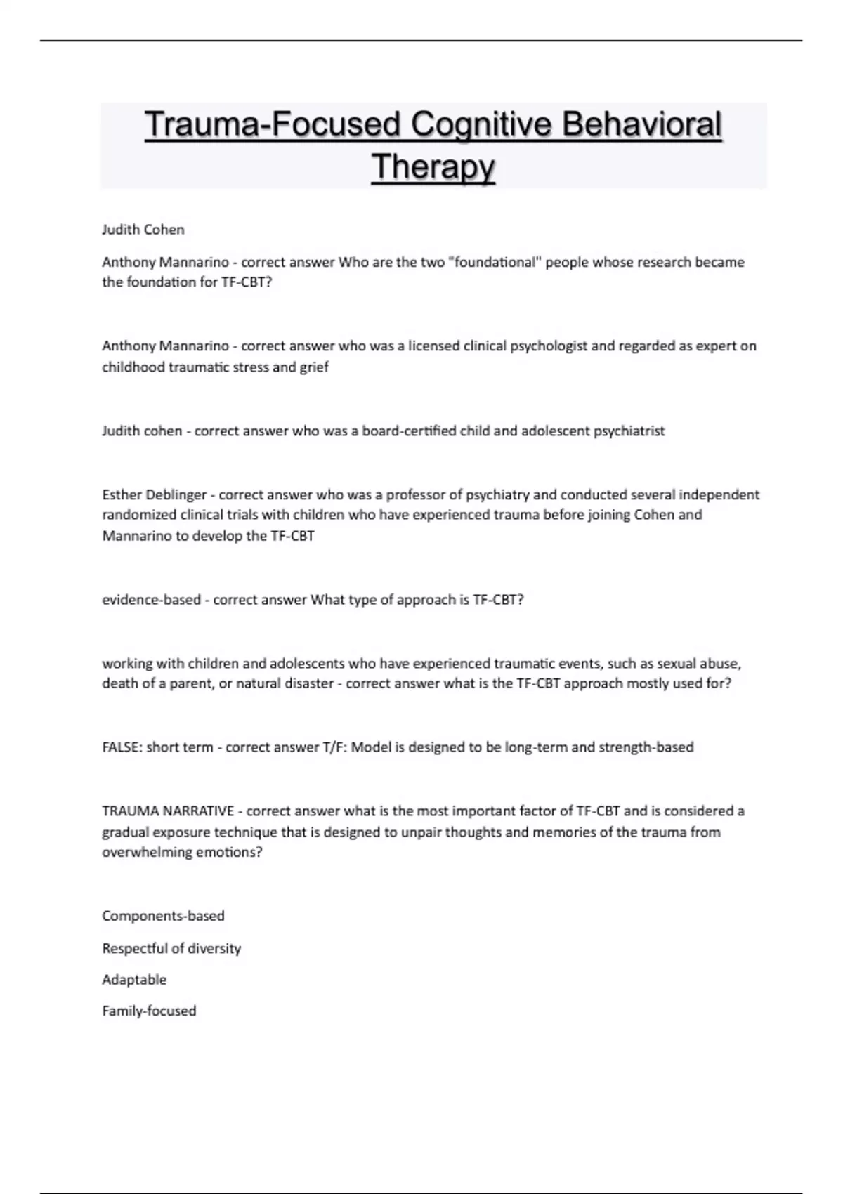 Trauma-Focused Cognitive Behavioral Therapy Questions and answers ...