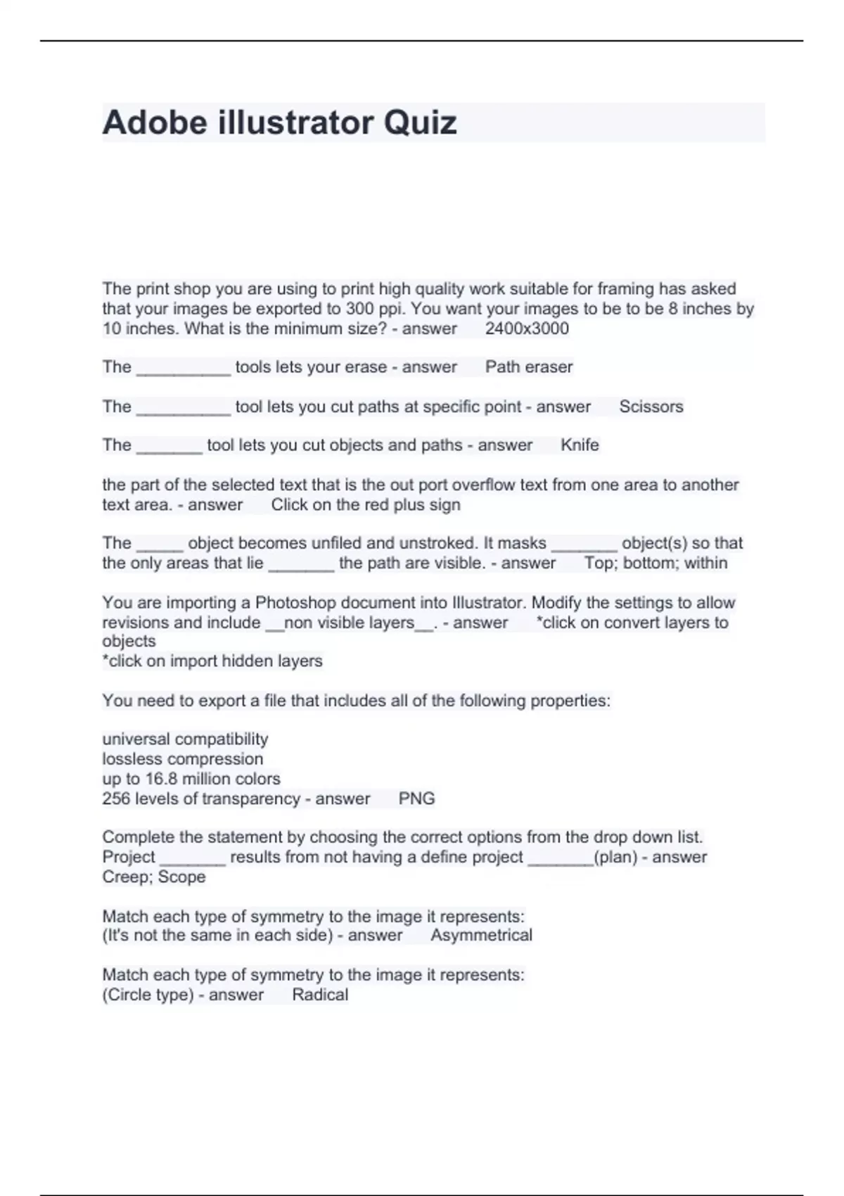 Adobe illustrator Quiz Questions and Answers 2024 - Adobe - Stuvia US