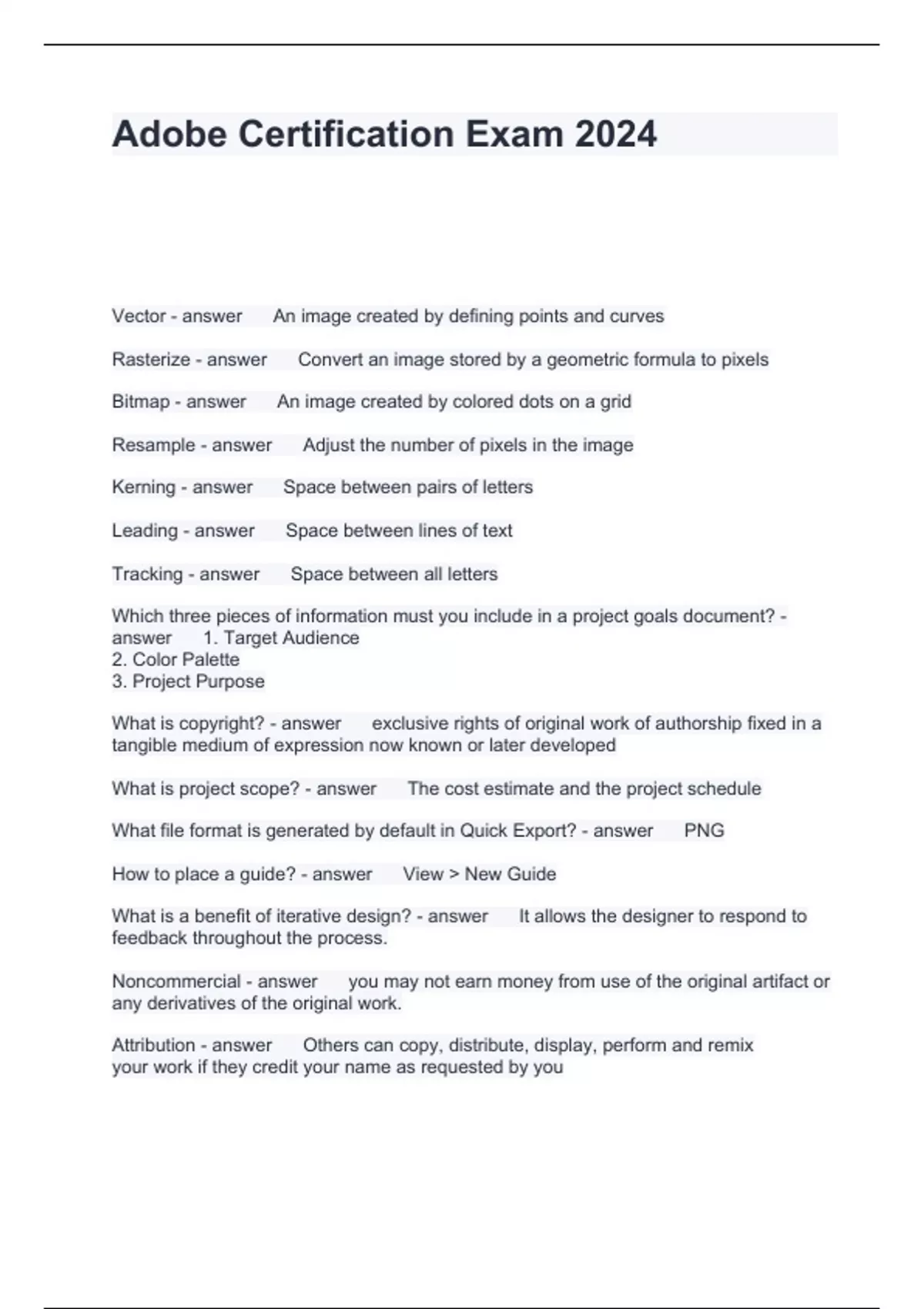 Adobe Certification Exam 2024 Questions with correct - Adobe - Stuvia US