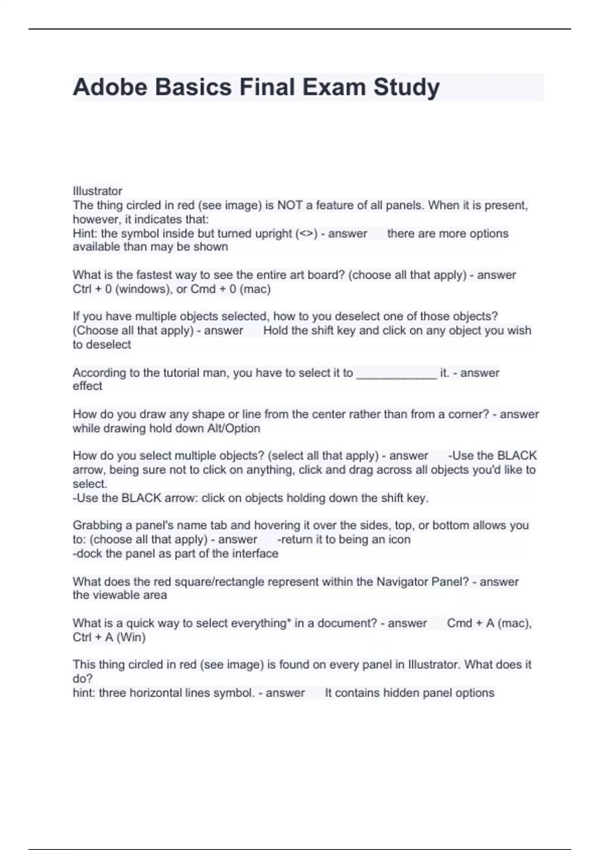 Adobe Basics Final Exam Study Questions and Answers 2024 - Adobe ...