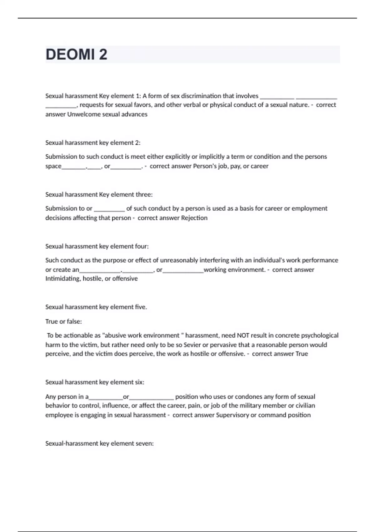 DEOMI 2 questions and answers graded A+ 2024 - Deomi - Stuvia US