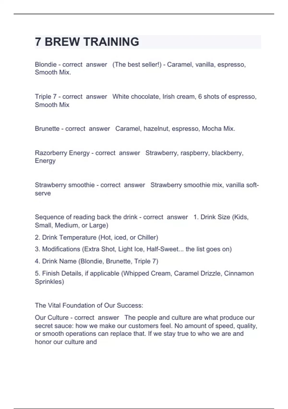 7 BREW TRAINING Questions with complete solution 2024 - 7 brew barista ...