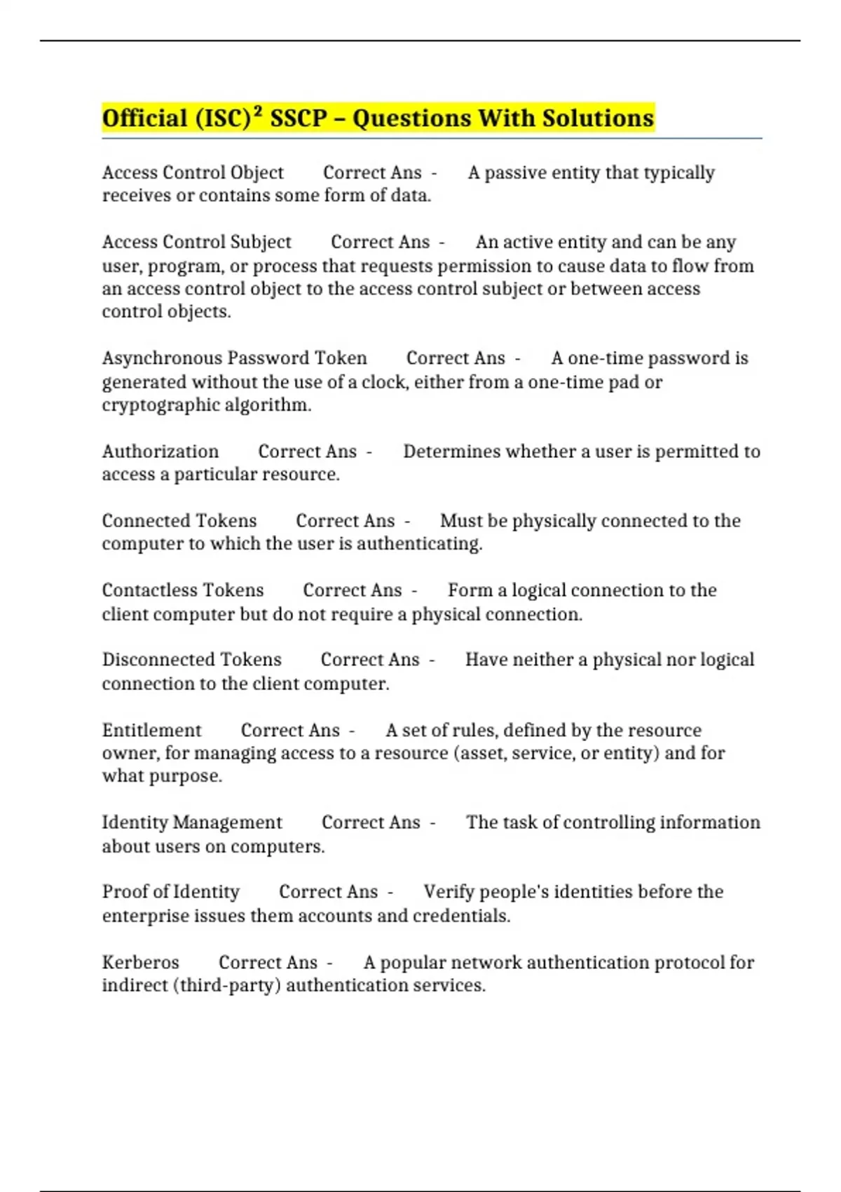 Official (ISC)² SSCP – Questions With Solutions - SSCP - Systems ...