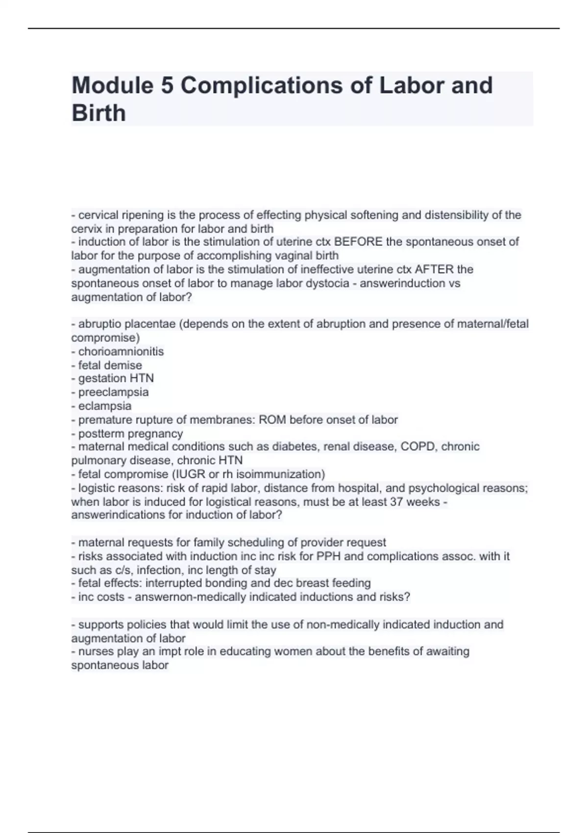 Module 5 Complications of Labor and Birth Questions and Answers 2024 - POEP - Stuvia US