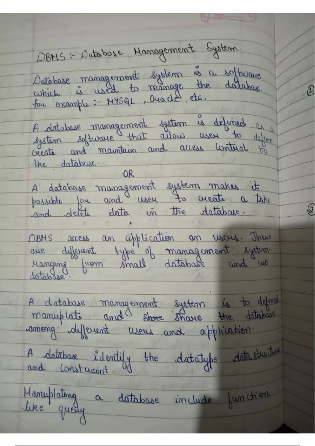 Summary DBMS (DATA BASE MANAGEMENT SYSTEM) this notes helps students ...