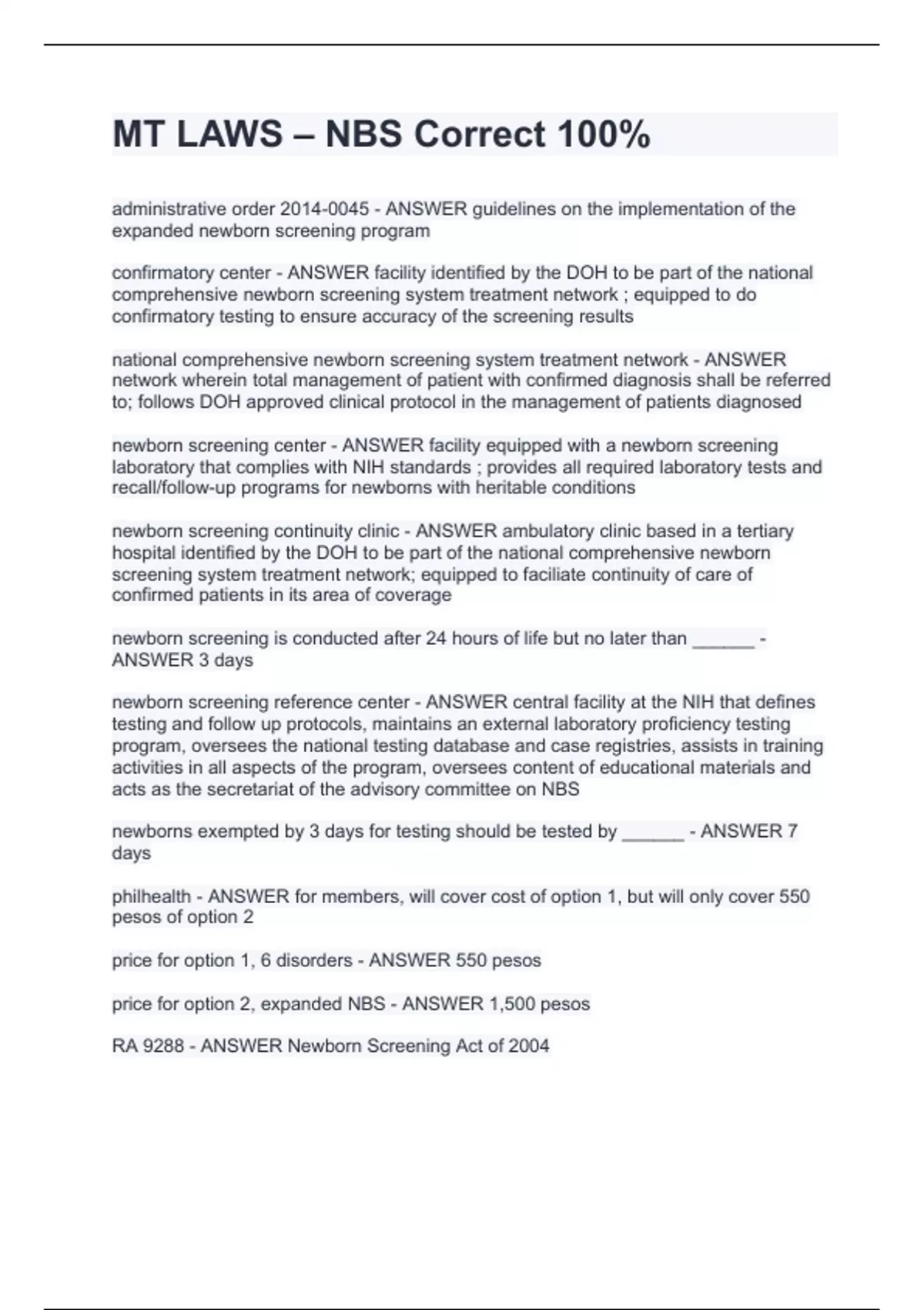 MT LAWS – NBS Correct 100% - MT LAWS - Stuvia US