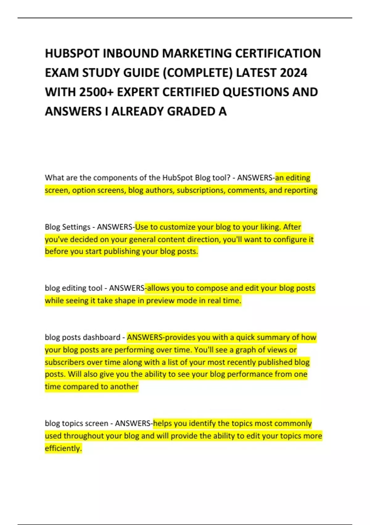 HUBSPOT INBOUND MARKETING CERTIFICATION EXAM STUDY GUIDE (COMPLETE ...