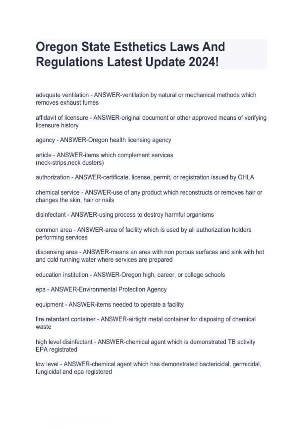 Oregon State Esthetics Laws And Regulations Latest Update 2024 ...