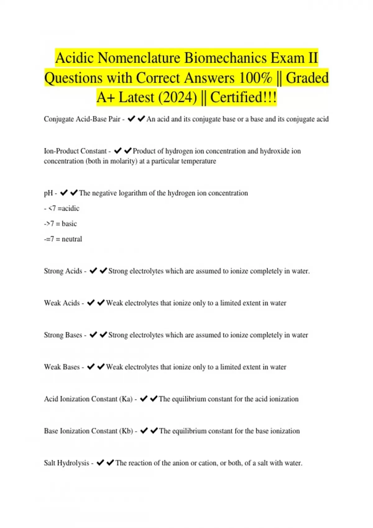 Acidic Nomenclature Biomechanics Exam II Questions with Correct Answers ...