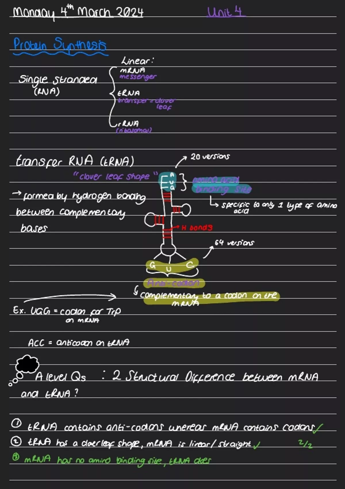 Unit 4 AQA A level Biology Notes - Unit 4 - Genetic information ...