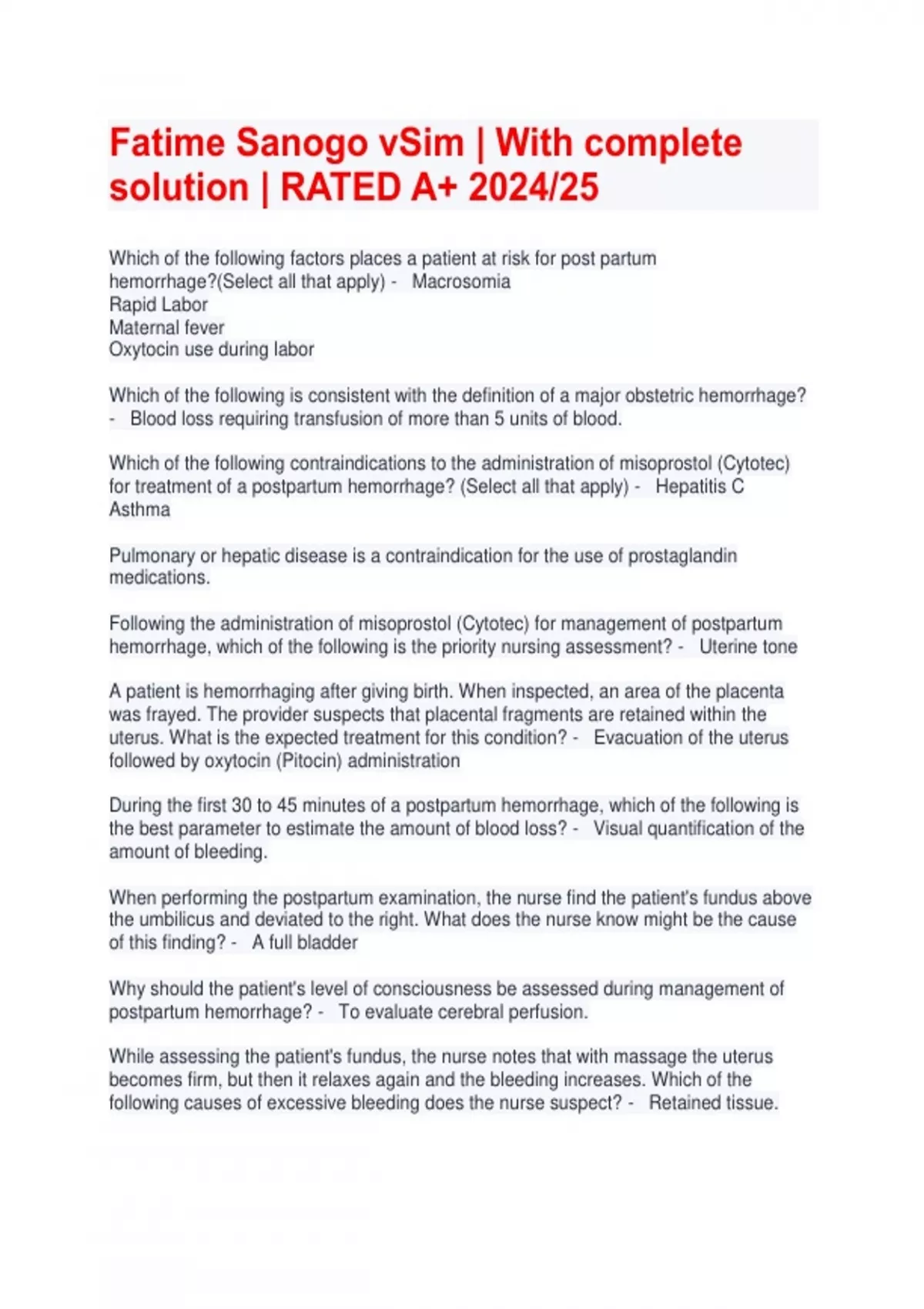 Fatime Sanogo vSim | With complete solution | RATED A+ 2024/25 - Fatime Sanogo vSim - Stuvia US