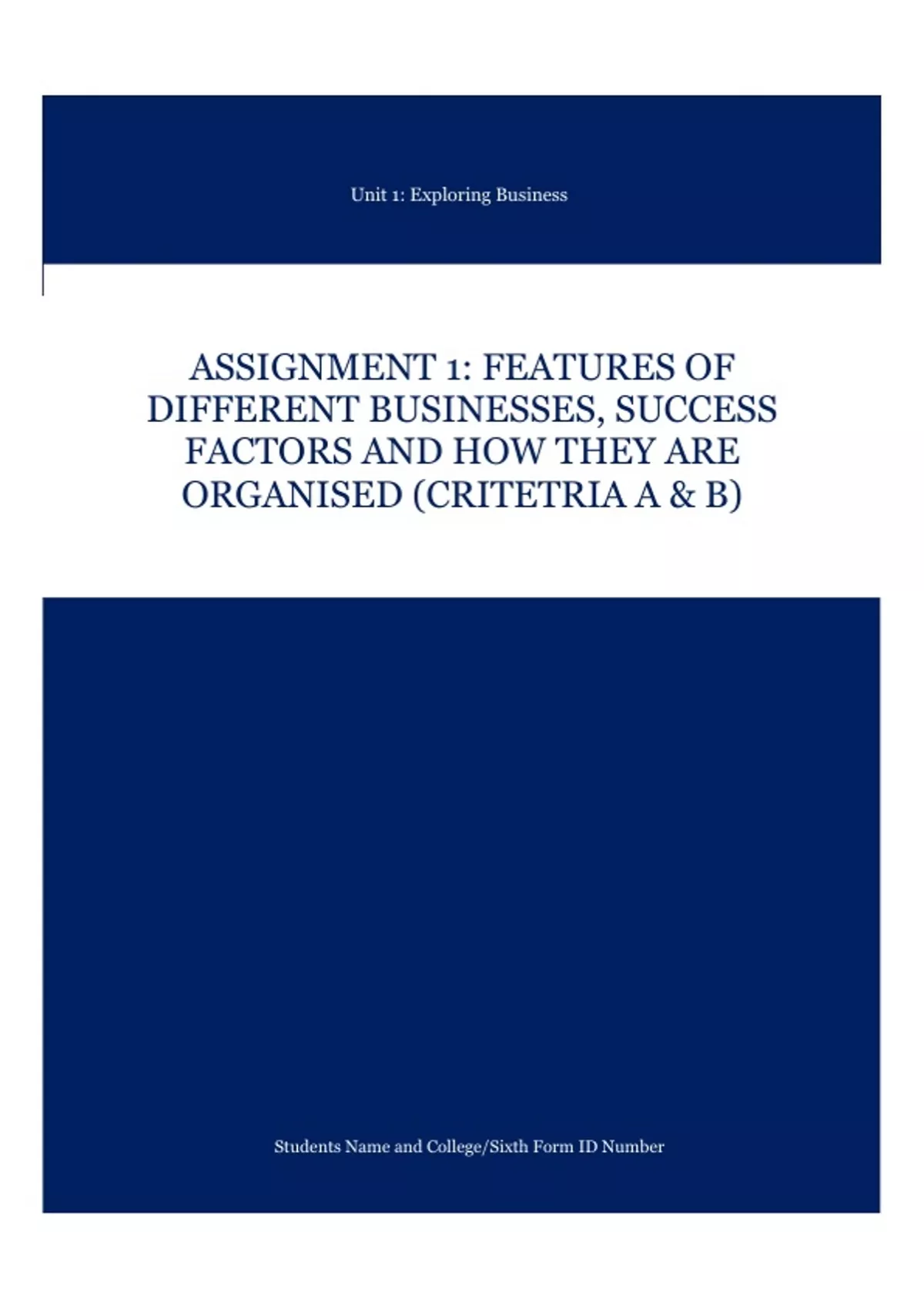 Pearson Btec Level 3 Unit 1 Exploring Business Assignment 1 All Criteria Met Distinction