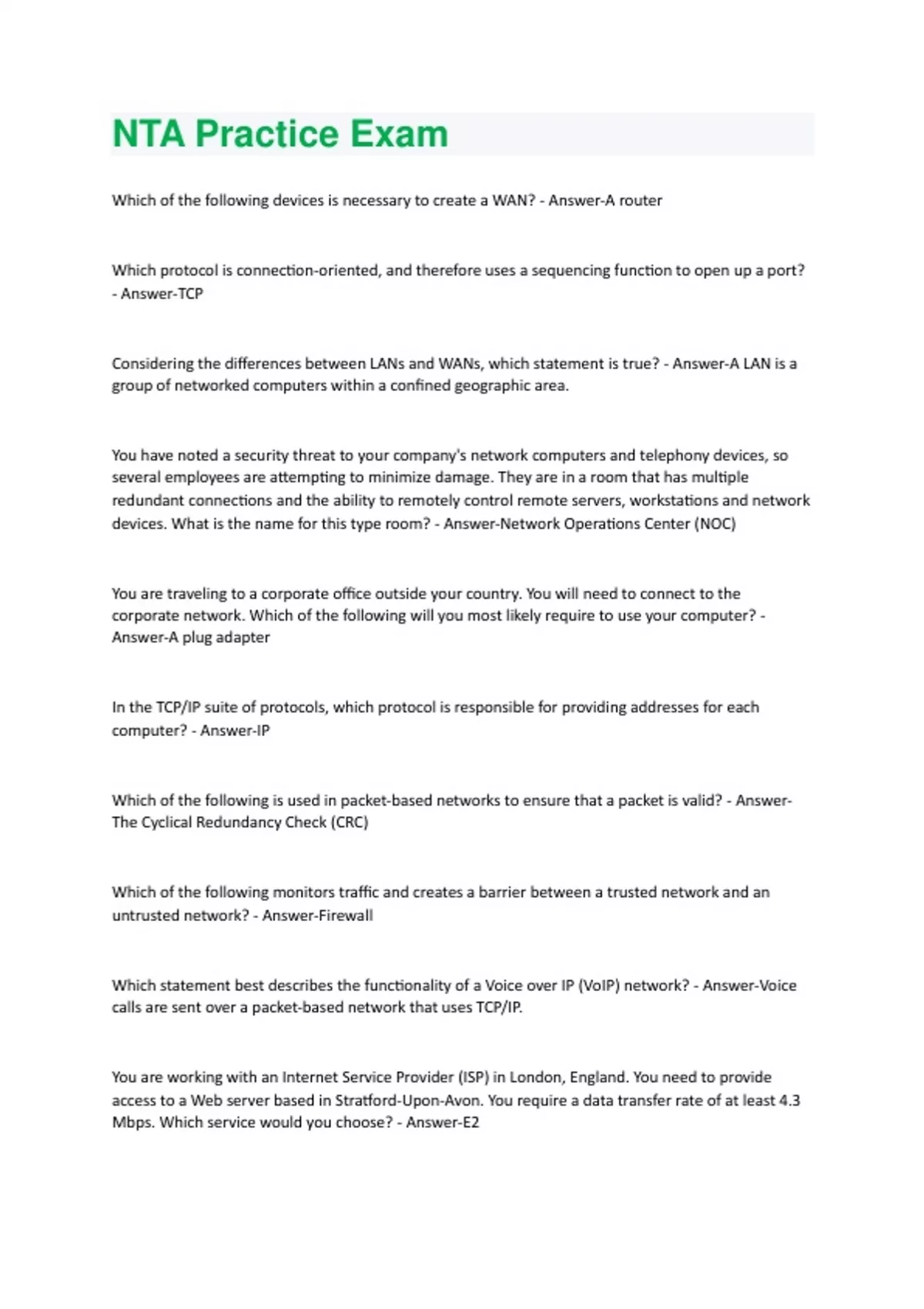 NTA Practice Exam Questions and Answers(A+ Solution guide) - NTA ...