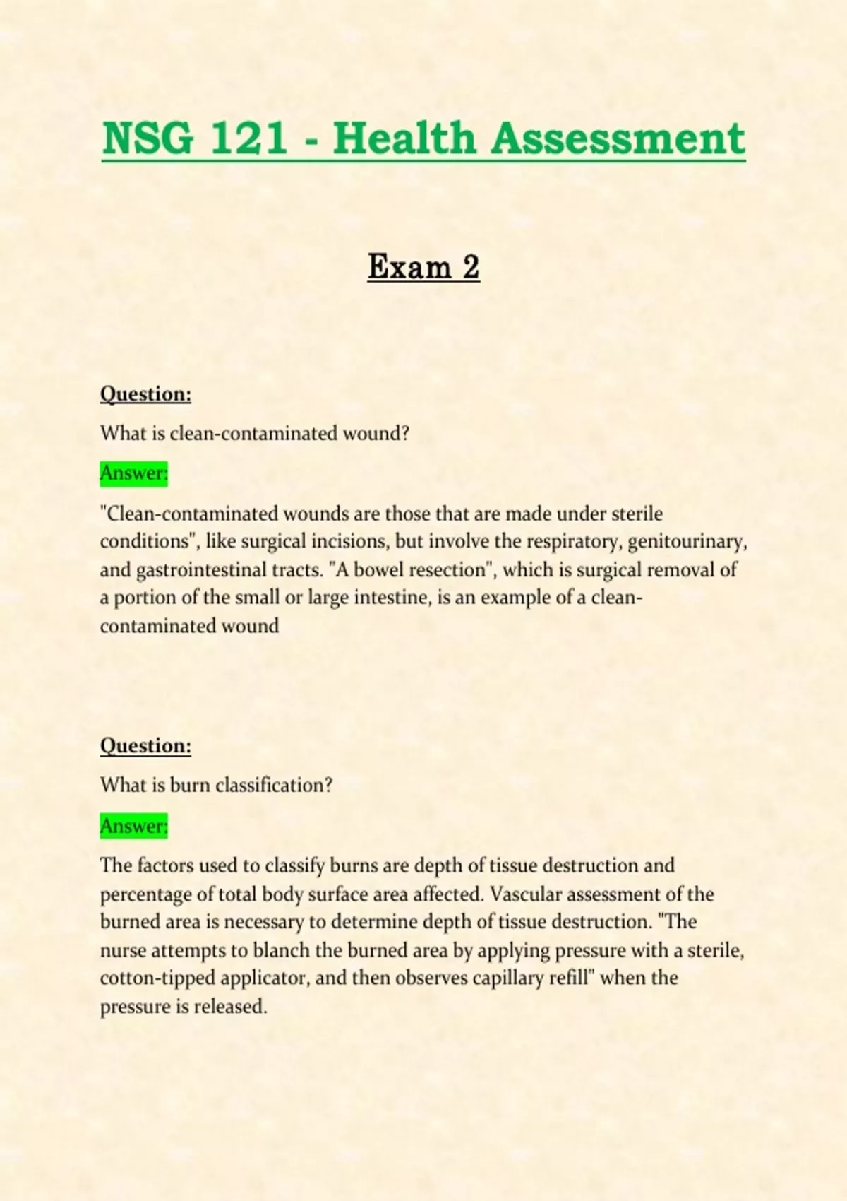 NSG121 / NSG 121 Exam 2 (Latest 2024 / 2025 Update): Health Assessment ...