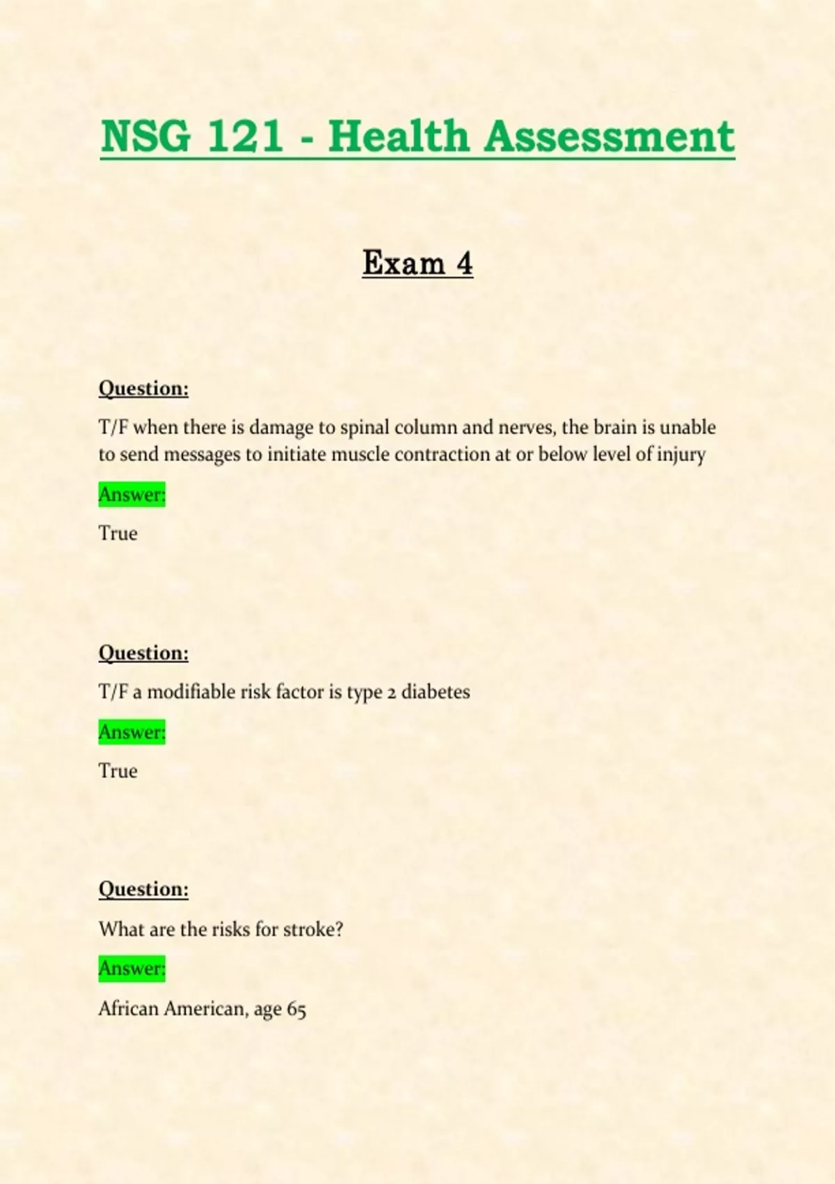 NSG121 / NSG 121 Exam 4 (Latest 2024 / 2025 Update): Health Assessment ...