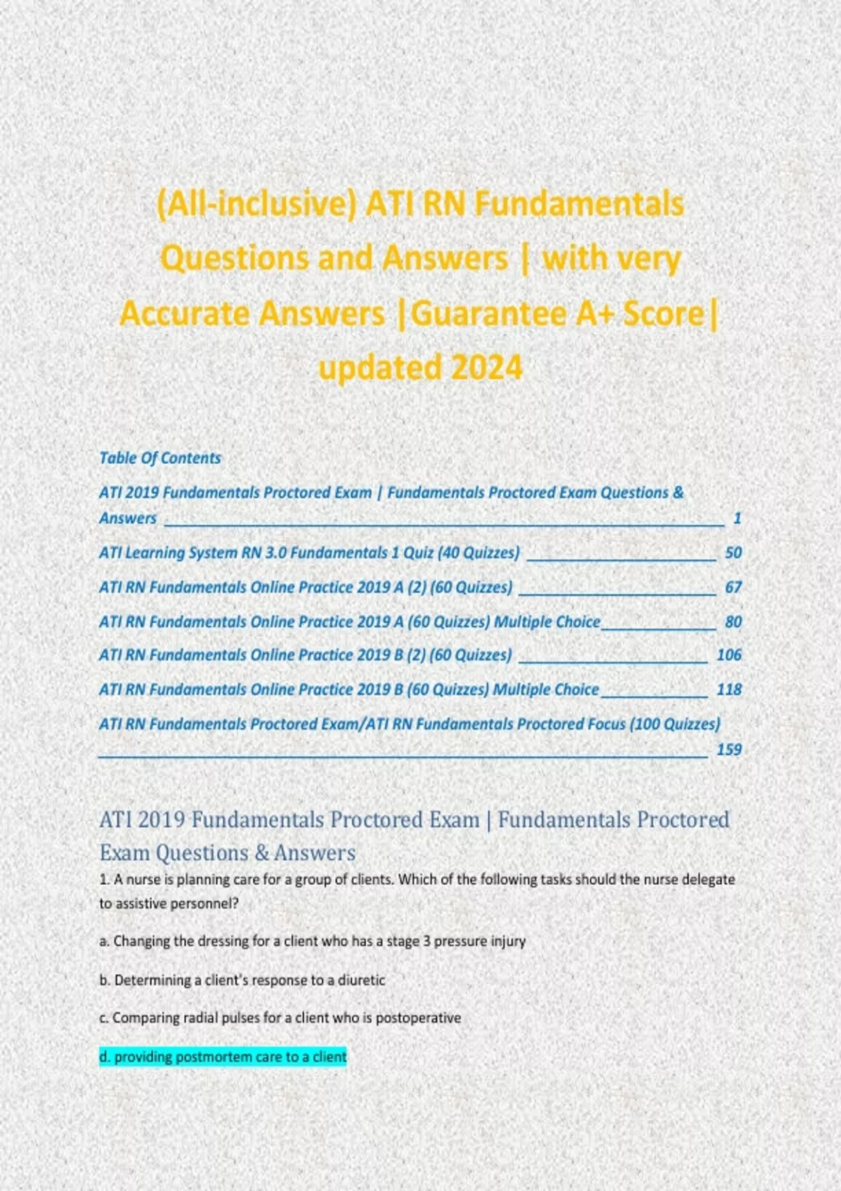 (All-inclusive) ATI RN Fundamentals Questions and Answers | with very ...