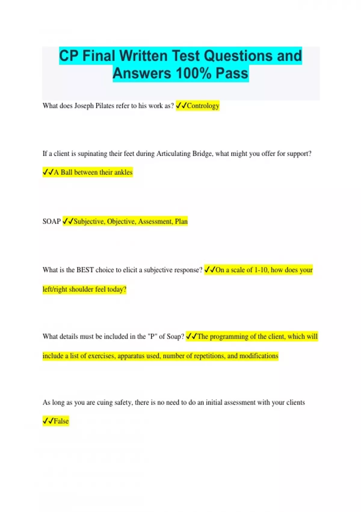 CP Final Written Test Questions and Answers 100% Pass - CP Q&A - Stuvia US