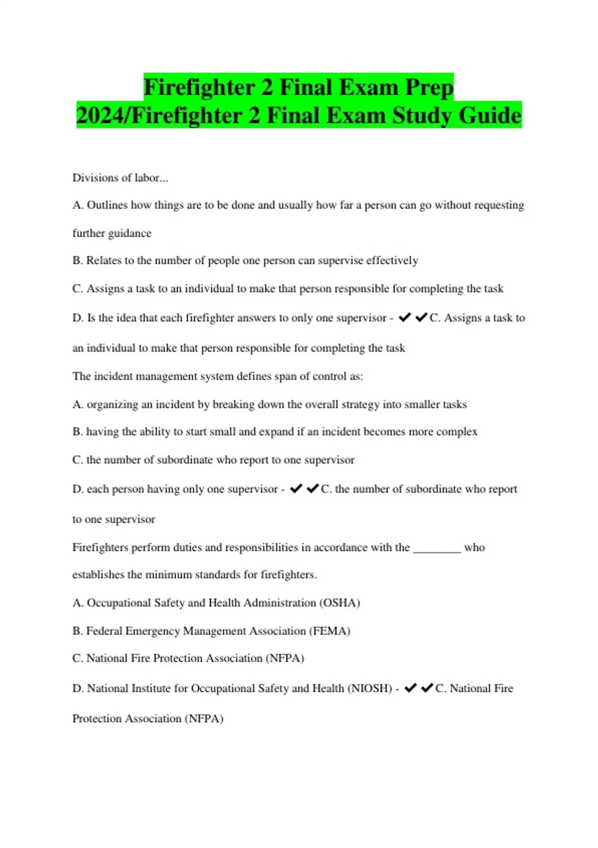 Firefighter 2 Final Exam Prep 2024/Firefighter 2 Final Exam Study Guide - Firefighter - Stuvia US