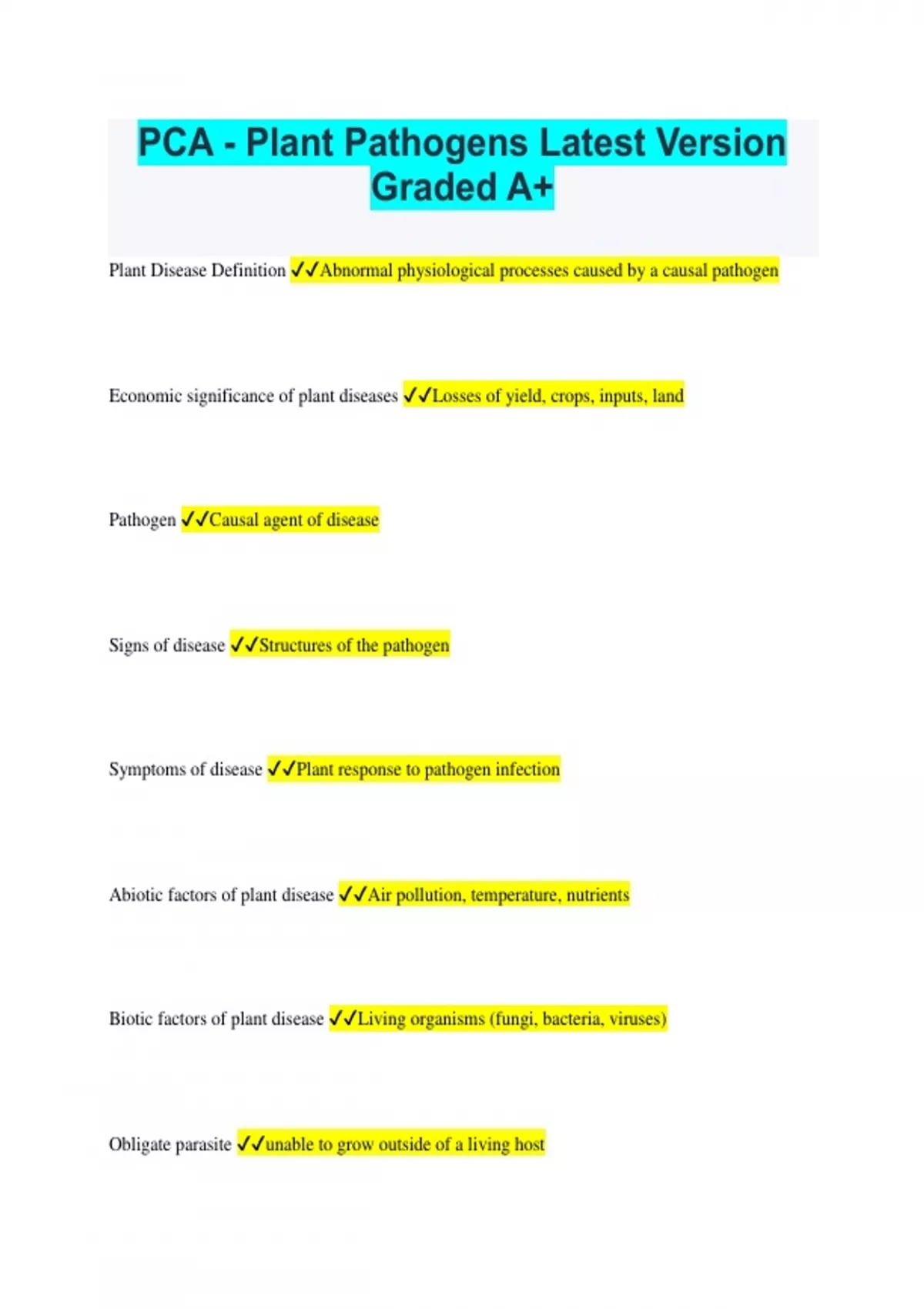 PCA - Plant Pathogens Latest Version Graded A+ - PCA - Plant Pathogens ...