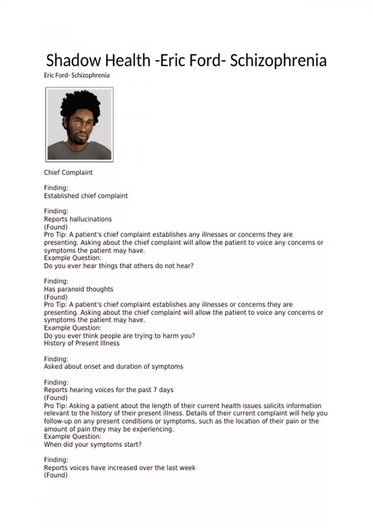 Shadow Health -Eric Ford- Schizophrenia - BSN 346 - Stuvia US
