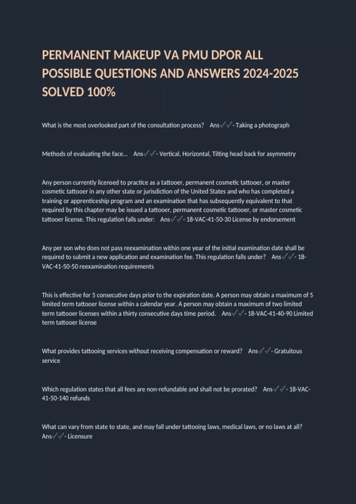 PERMANENT MAKEUP VA PMU DPOR ALL POSSIBLE QUESTIONS AND ANSWERS SOLVED ...