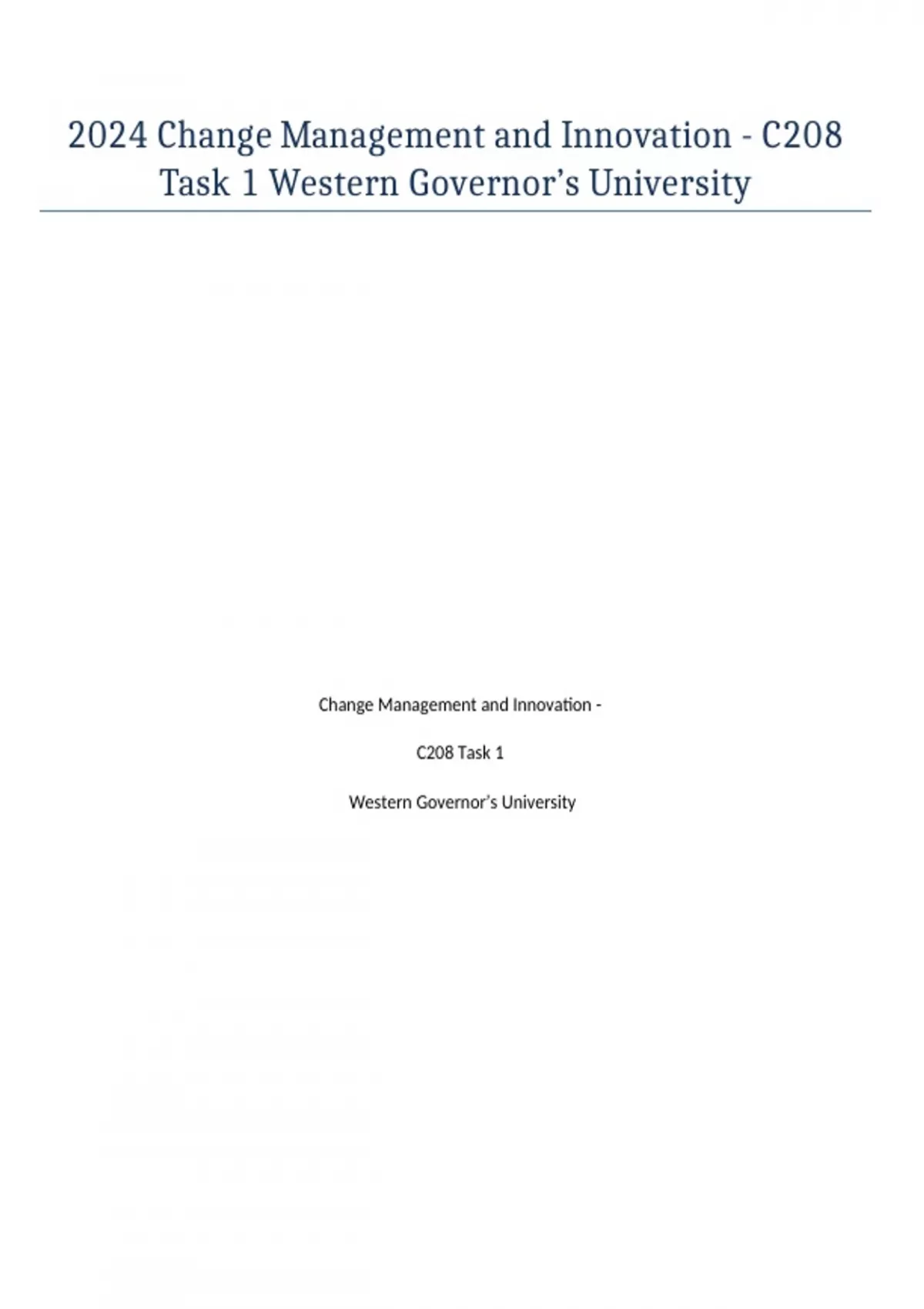 2024 Change Management and Innovation - C208 Task 1 Western Governor’s ...