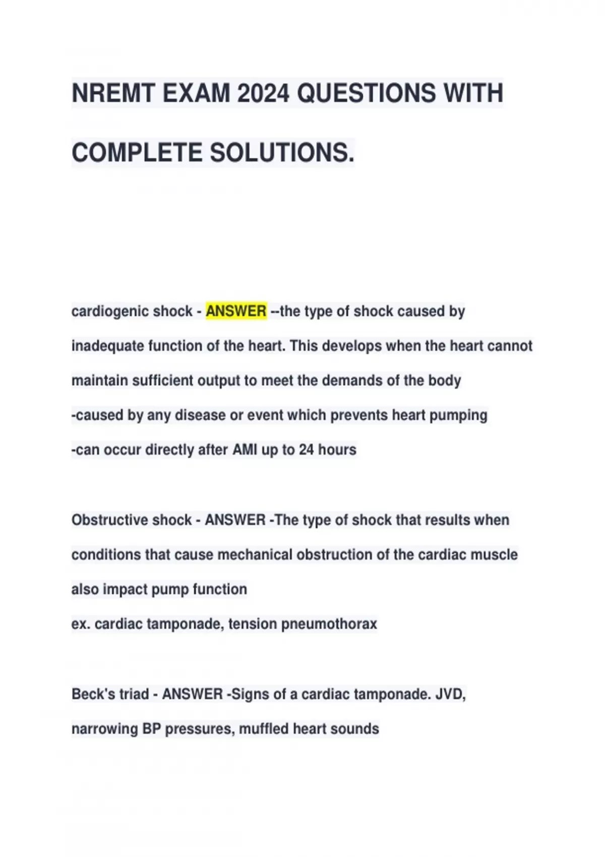 NREMT EXAM 2024 QUESTIONS WITH COMPLETE SOLUTIONS. - NREMT - Nationally ...