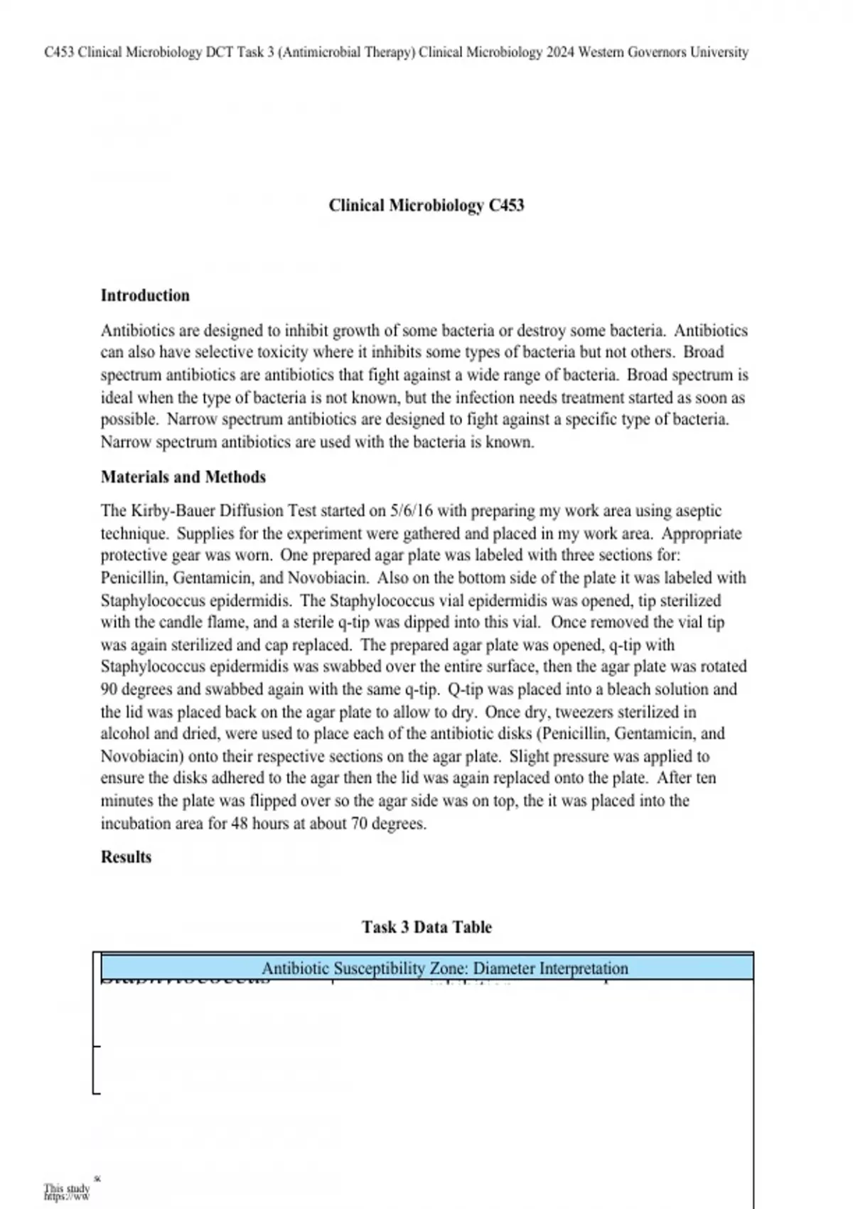 C453 Clinical Microbiology DCT Task 3 (Antimicrobial Therapy) Clinical Microbiology 2024 Western ...