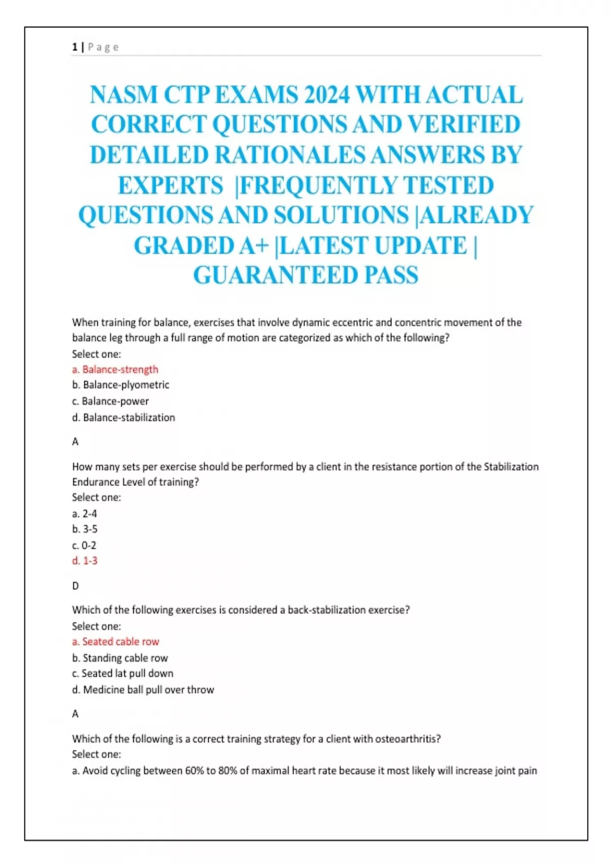 NASM CTP EXAMS 2024 WITH ACTUAL CORRECT QUESTIONS AND VERIFIED DETAILED ...