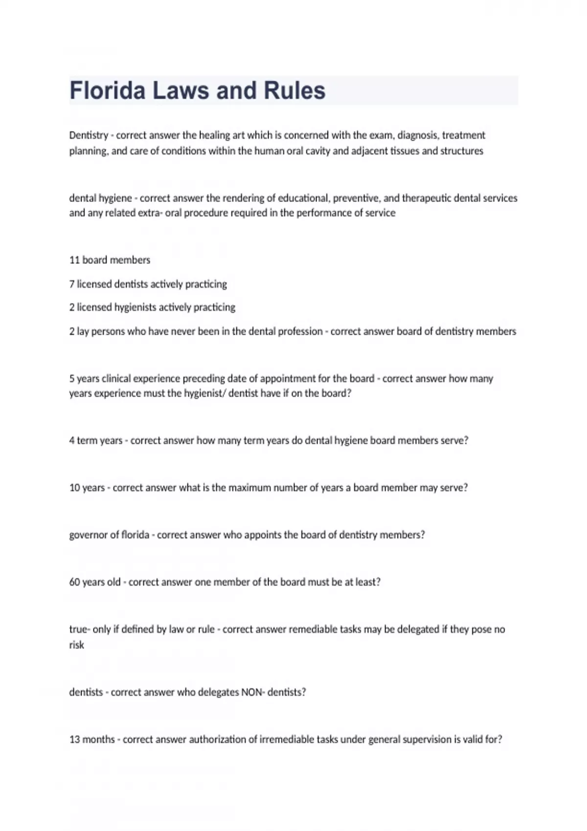 Florida Laws and Rules verified/passed 2024 - FLORIDA DENTAL LAWS AND ...