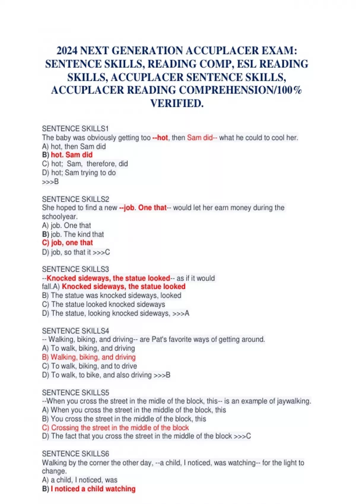 2024 Next Generation Accuplacer Exam Sentence Skills Reading Comp Esl Reading Skills