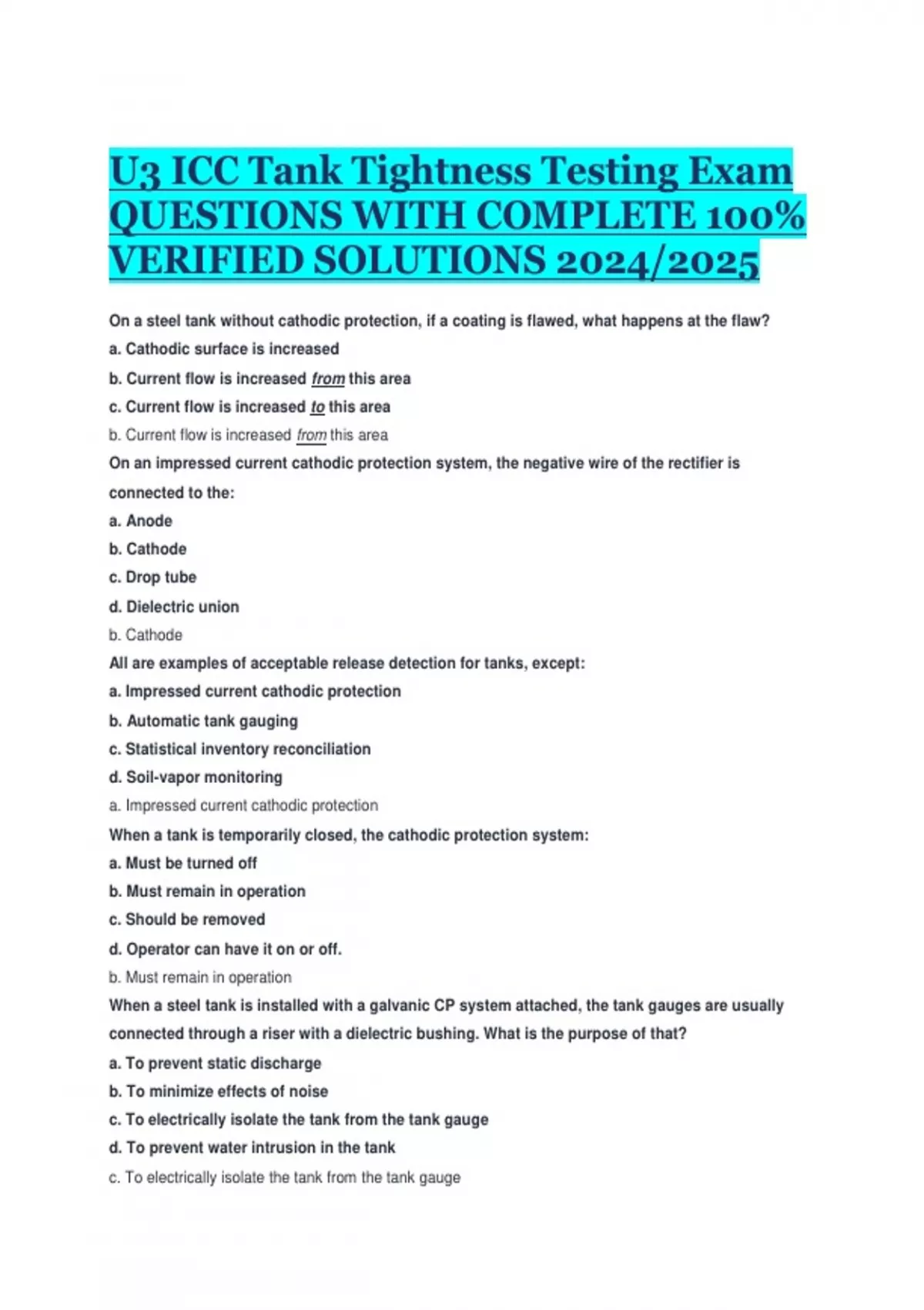 U3 ICC Tank Tightness Testing Exam QUESTIONS WITH COMPLETE 100% ...