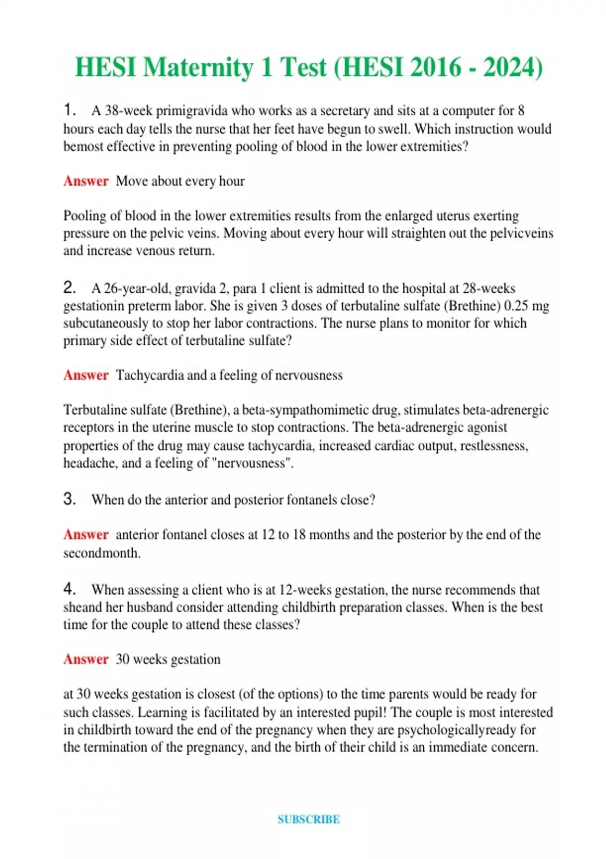 2024 HESI Maternity 1 Test (HESI ) Questions & Answers with rationales ...