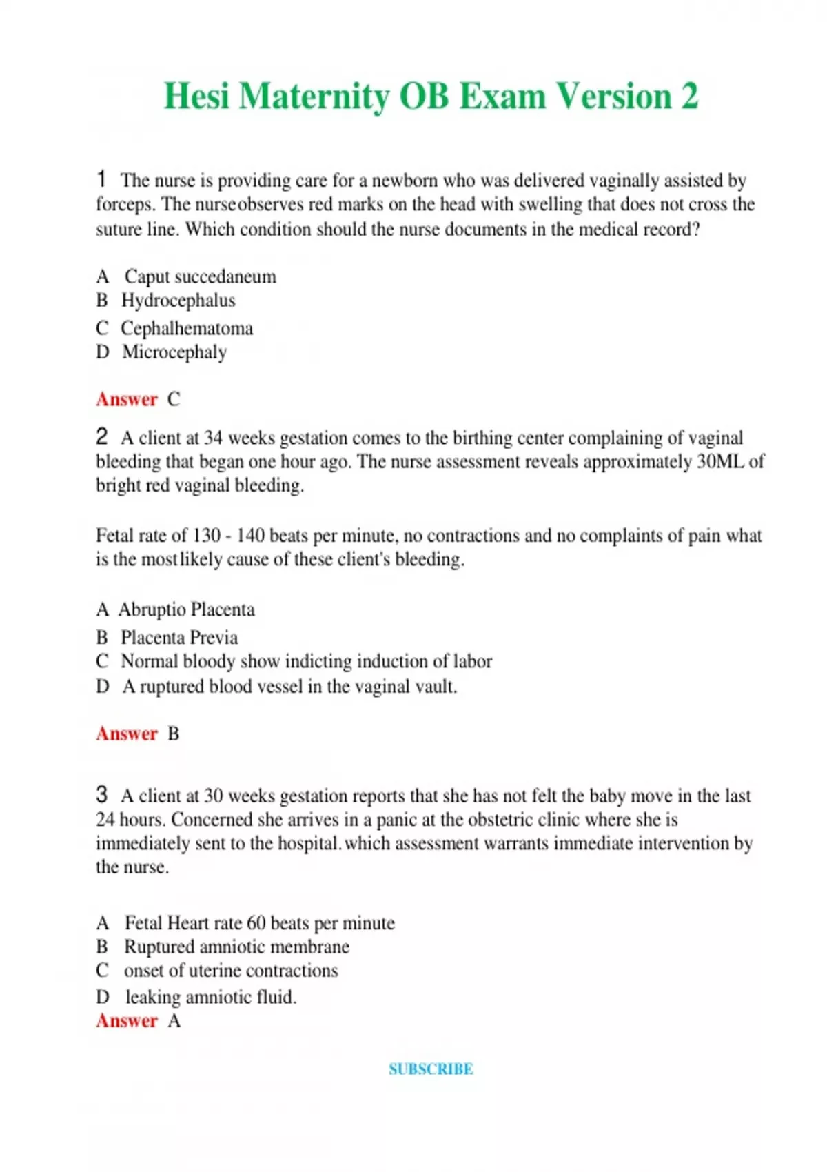 2024 HESI Maternity OB Exam Version 2 Questions & Answers with ...