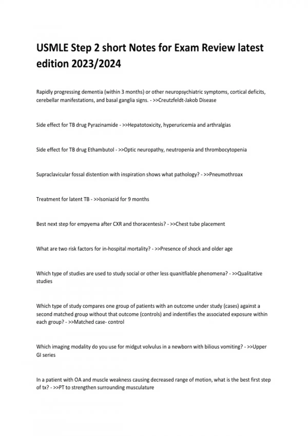 Summary USMLE Step 2 short Notes for Exam Review latest edition 2023/ ...