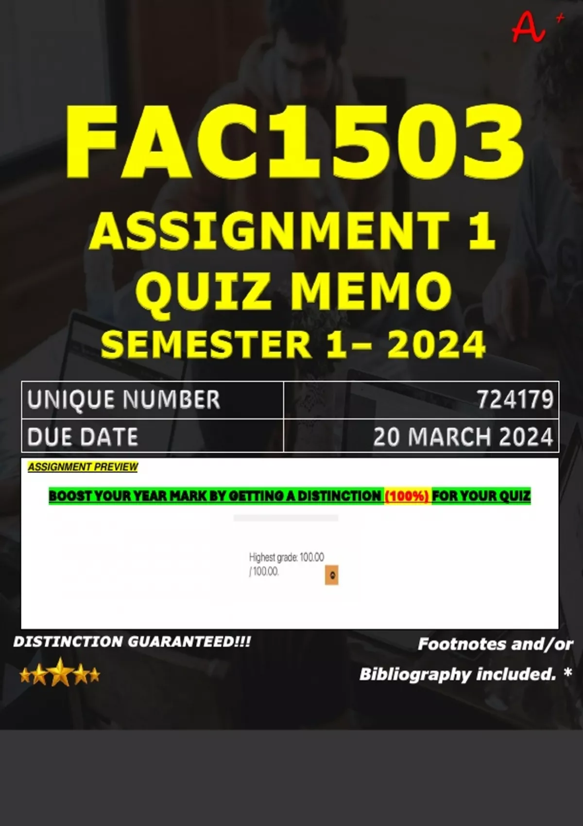 FAC1503 ASSIGNMENT 1 QUIZ MEMO - SEMESTER 1 - 2024 - UNISA - DUE : 20 MARCH 2024 (INCLUDES 500 ...