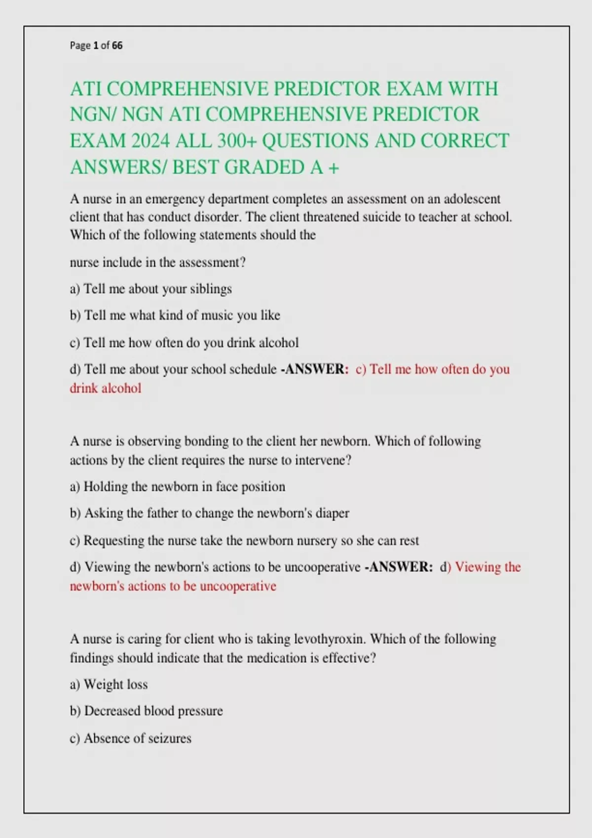 ATI COMPREHENSIVE PREDICTOR EXAM WITH NGN/ NGN ATI COMPREHENSIVE ...