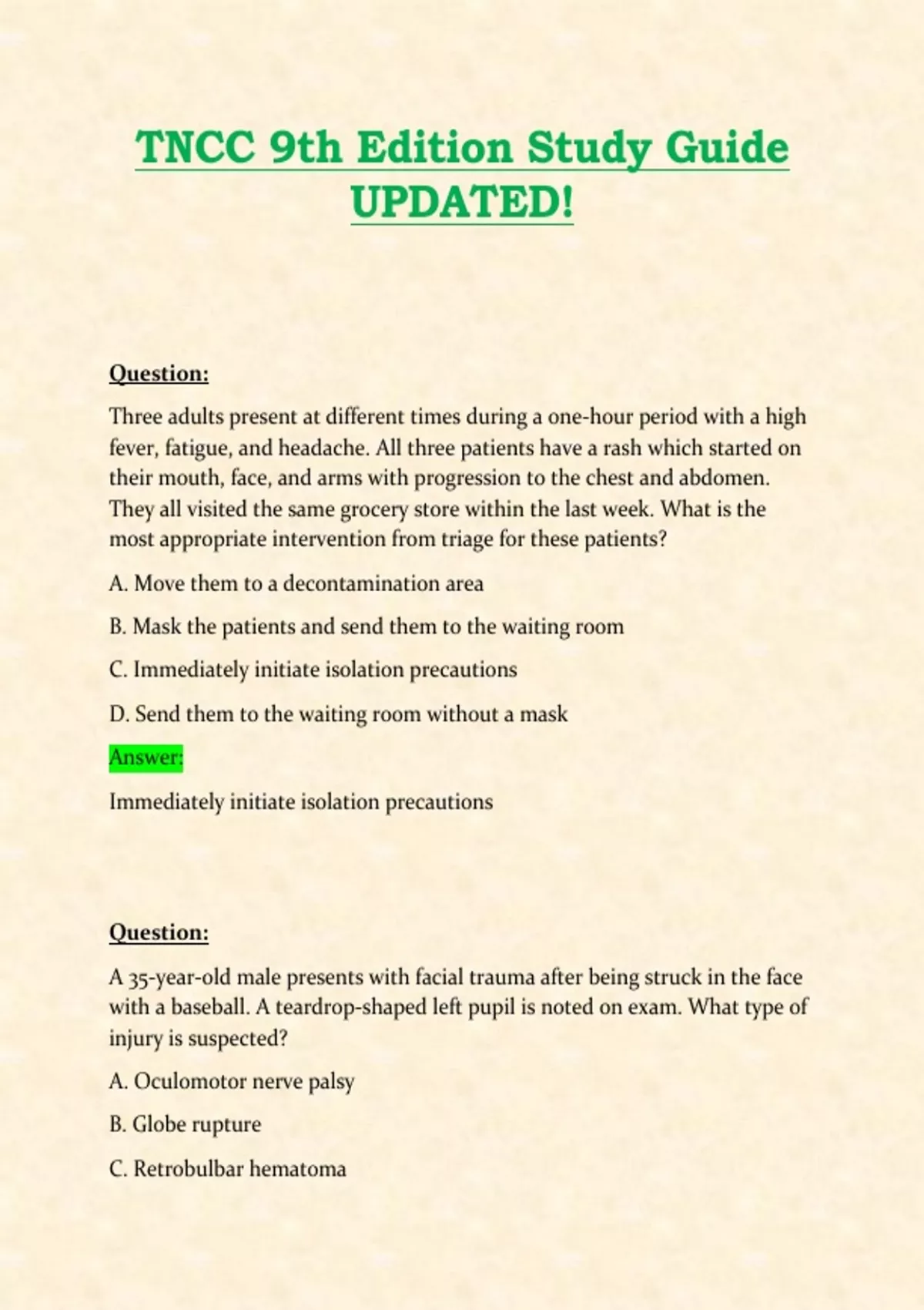 UPDATED! TNCC 9th Edition Study Guide (Latest 2024/25) - TNCC-Trauma ...