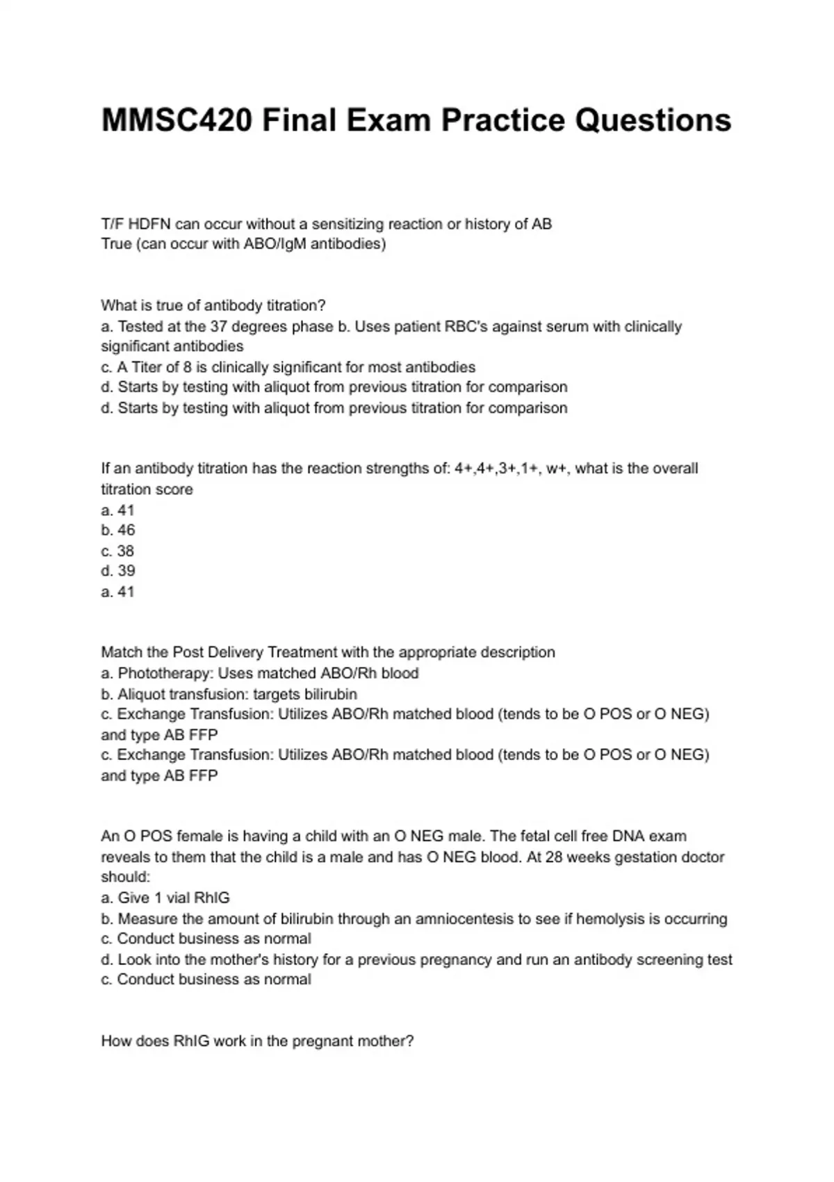MMSC420 Final Exam Practice Questions 2024/2025 (100% verified) A+ ...