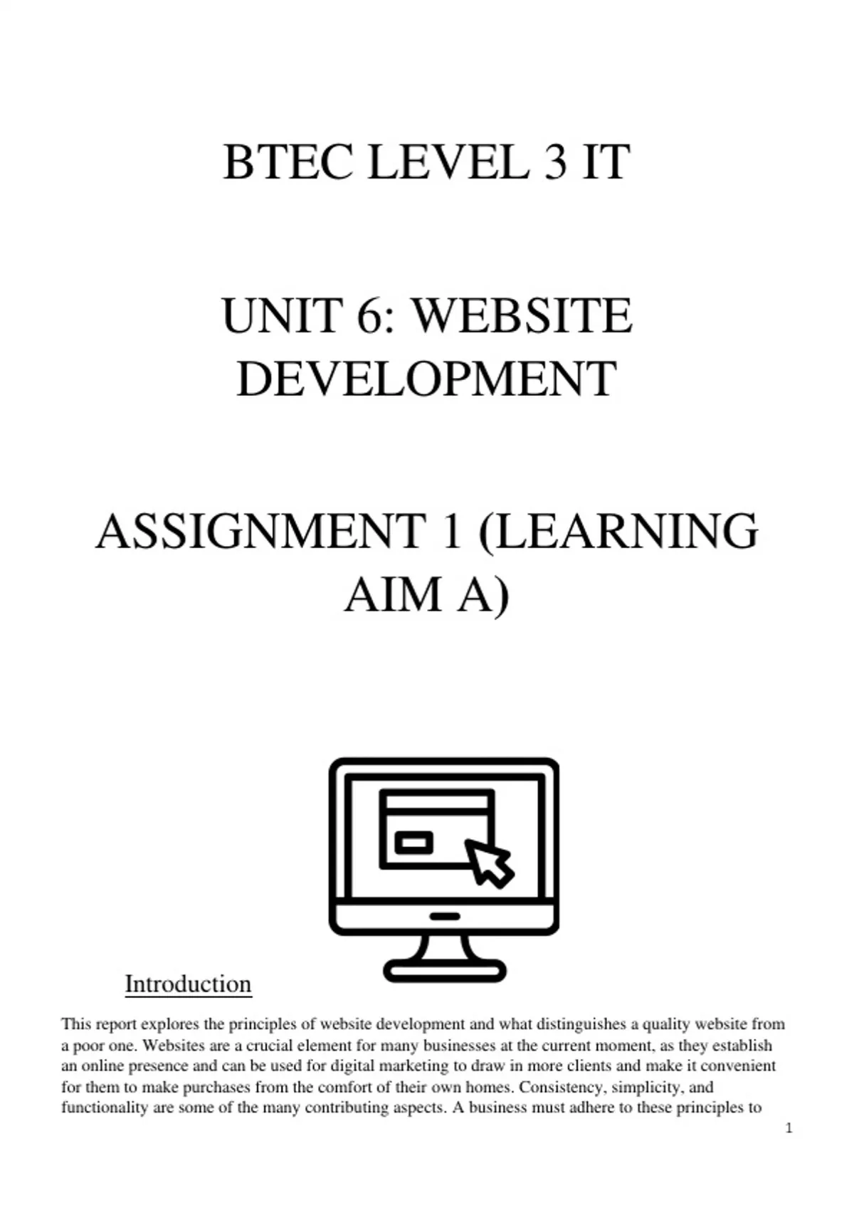 Btec It Unit 6 Learning Aim A Assignment 1 Distinction Unit 6 Website Development