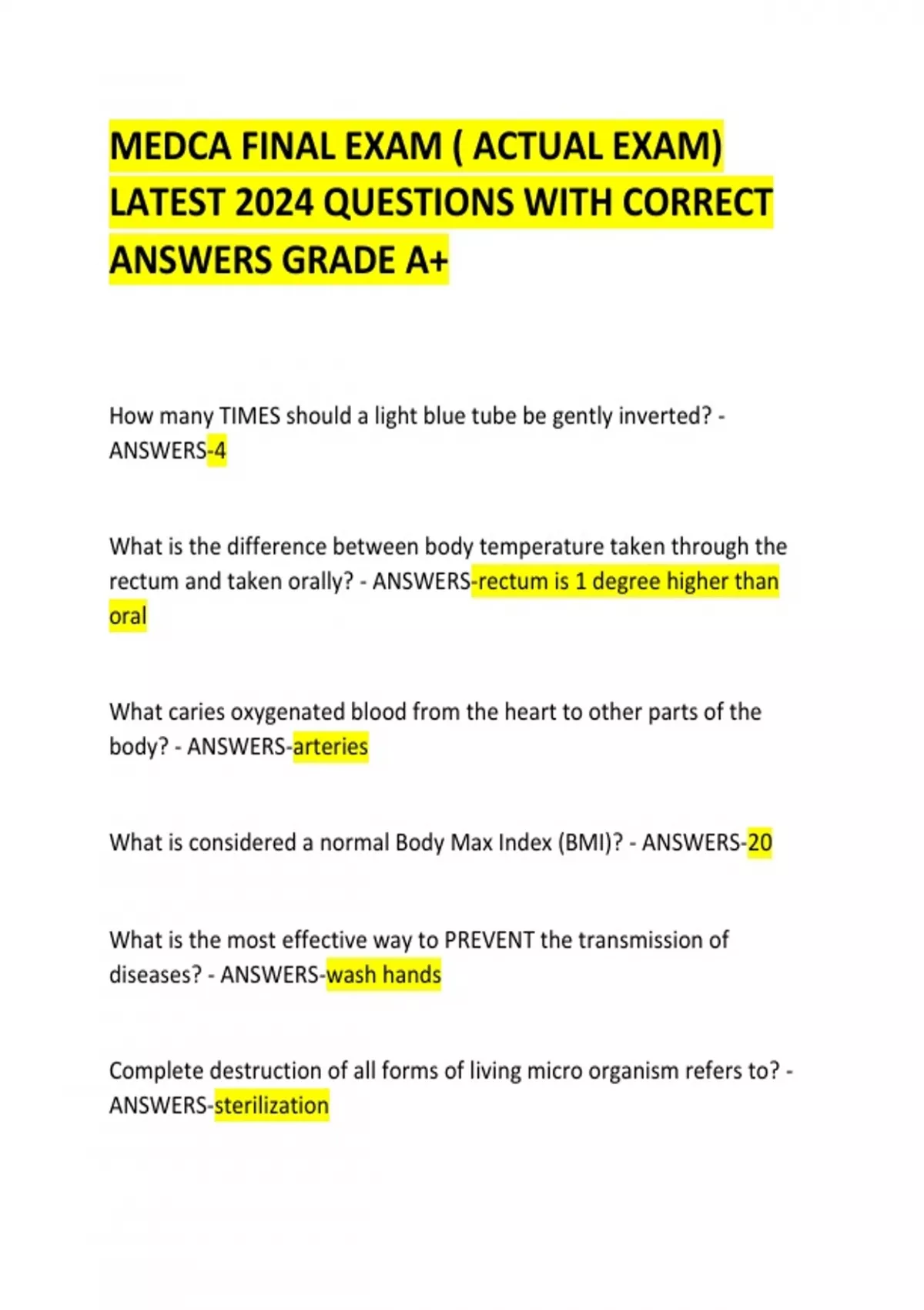 MEDCA FINAL EXAM ( ACTUAL EXAM) LATEST 2024 QUESTIONS WITH CORRECT ...