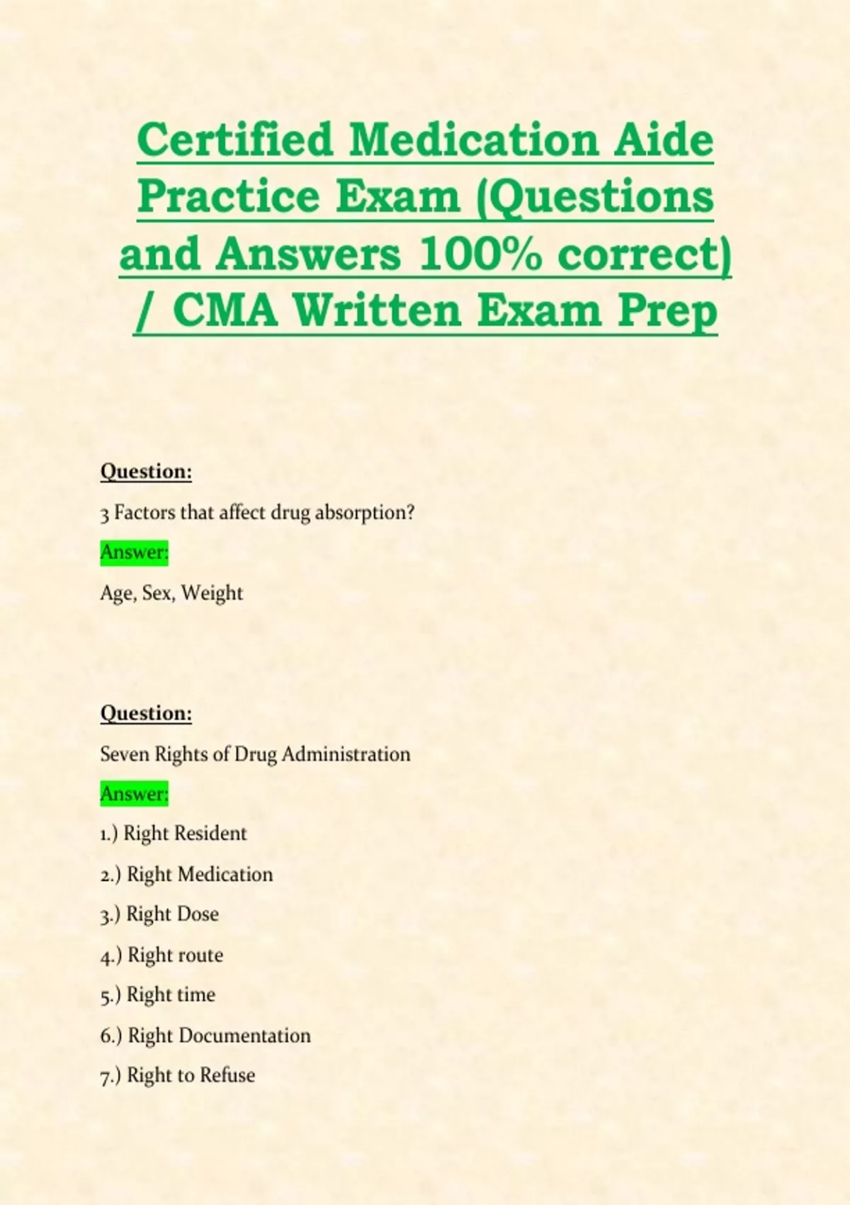 Certified Medication Aide Practice Exam 2024/25 (Questions & Answers ...